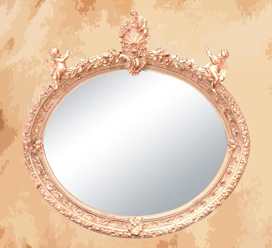 (twin angel) Old French-inspired round wall mirror from 1865 115 x 125 ...